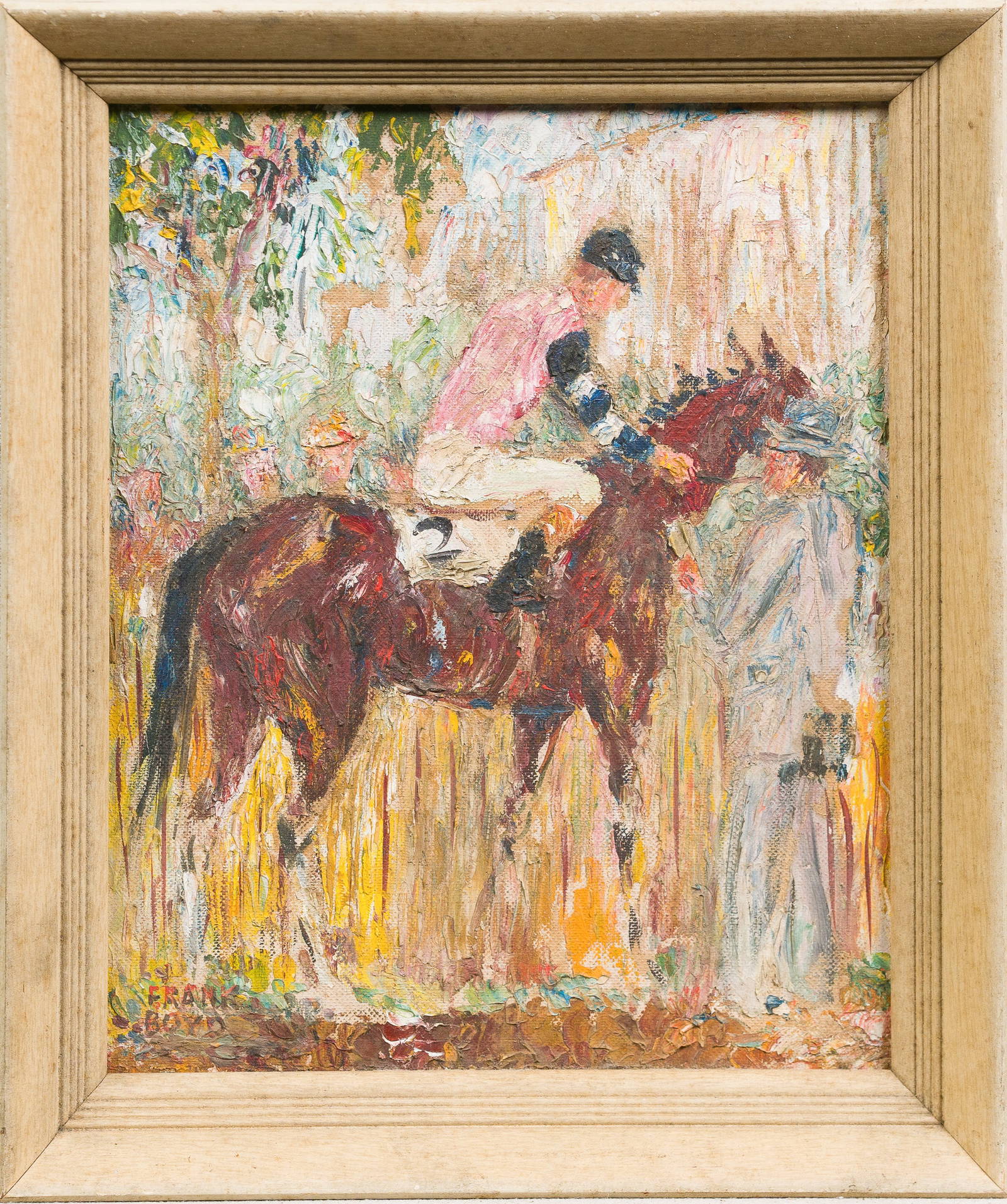 Frank Boyd Signed American Impressionist Sporting Art Horse Race Oil Painting Auction