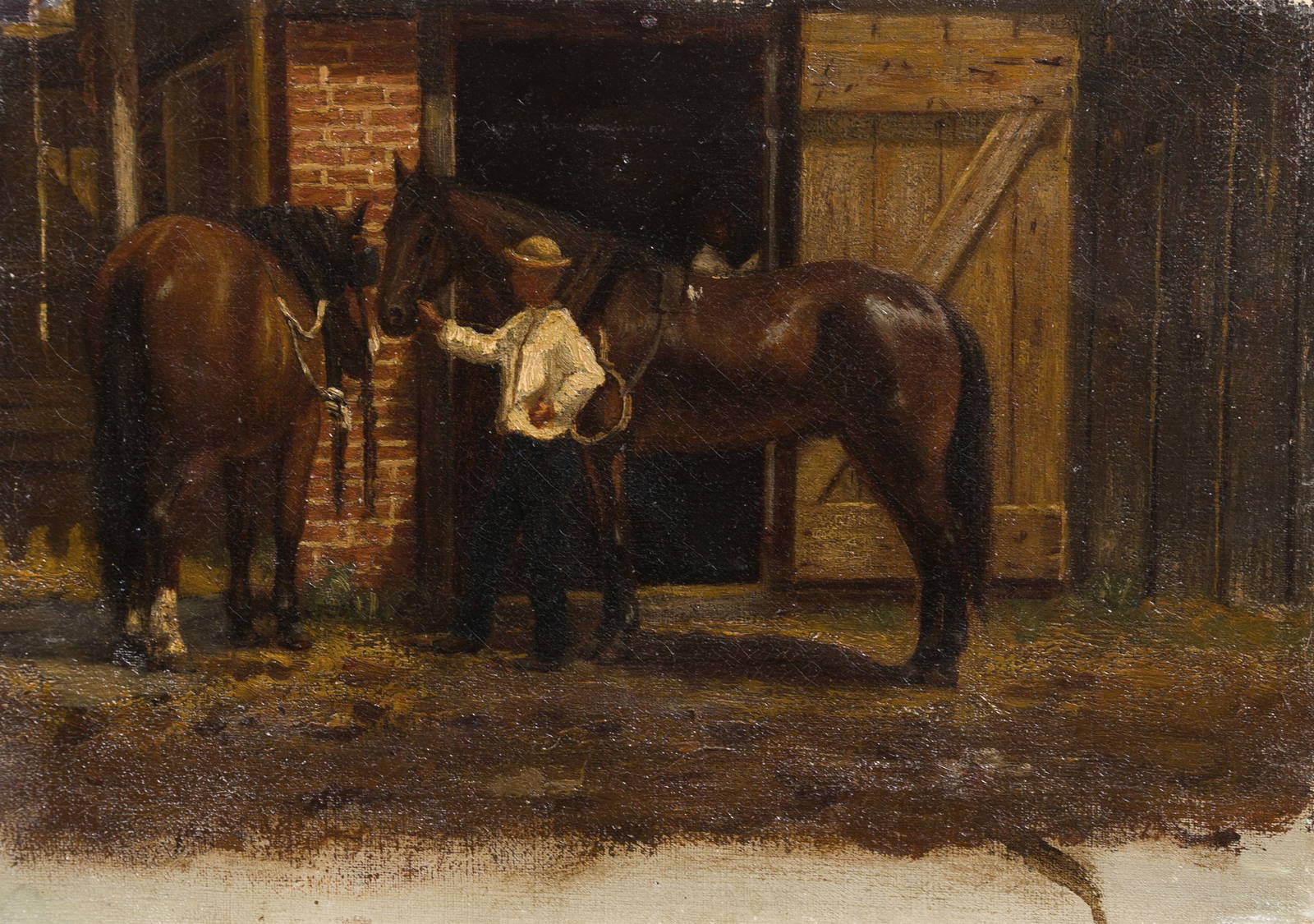 Antique American Impressionist Horse Barn Landscape Original Oil ...