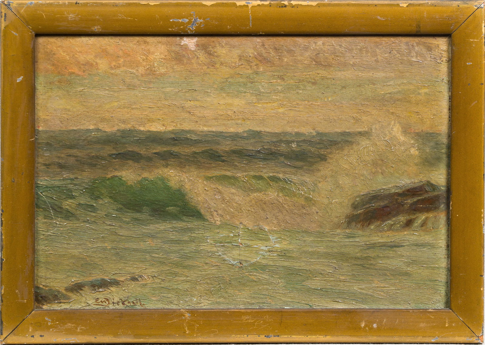 Signed Bicknell American Impressionist Seascape Crashing Waves Framed ...