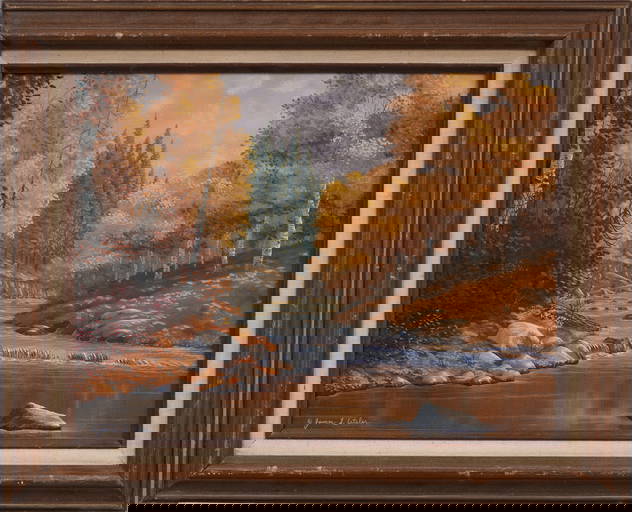 James Utsler Antique American Original Impressionist Montana River Fall ...