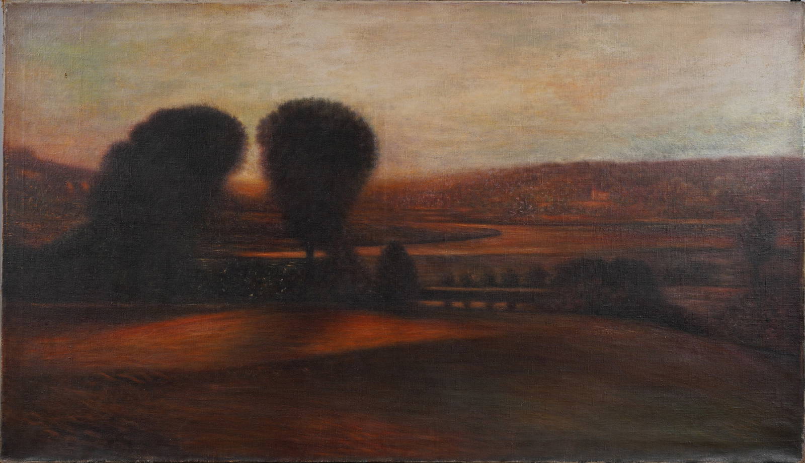 Monumental Antique American School Tonalist Sunset Landscape Original ...