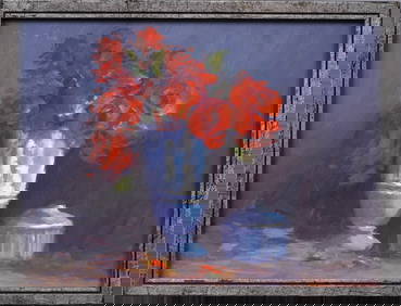 Robert Lox Floral Still Life Oil Painting