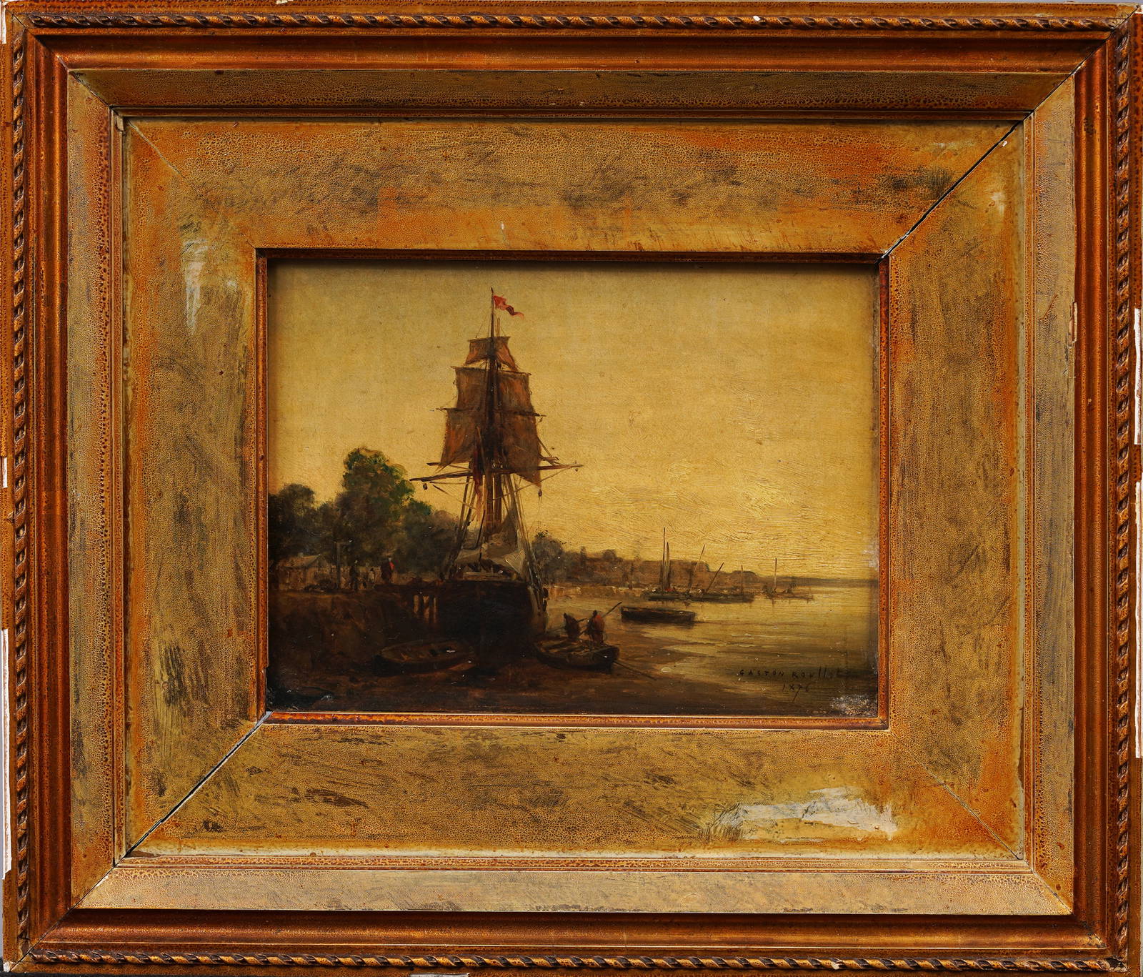 Gaston Marie Anatole Roullet (1847-1925) Antique French Coastal Harbor ...