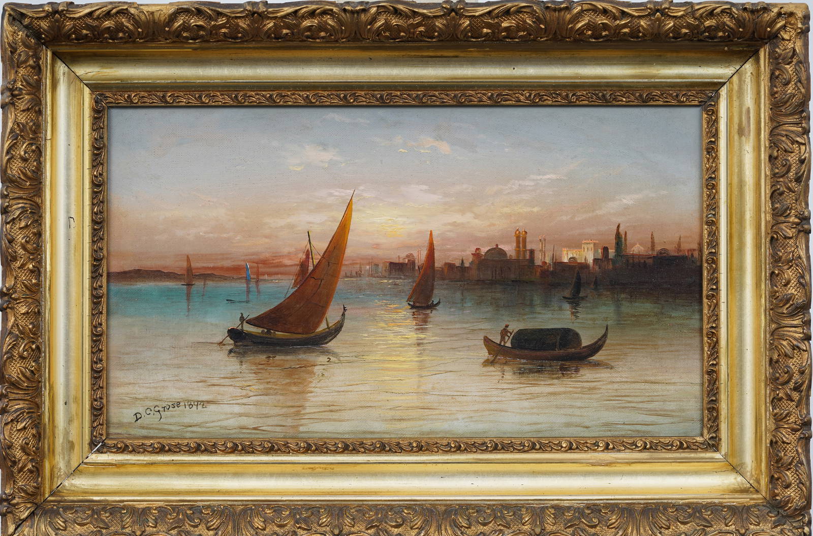 Daniel Charles Grose (1838 - 1900) Antique Orientalist Sunset Coastal ...