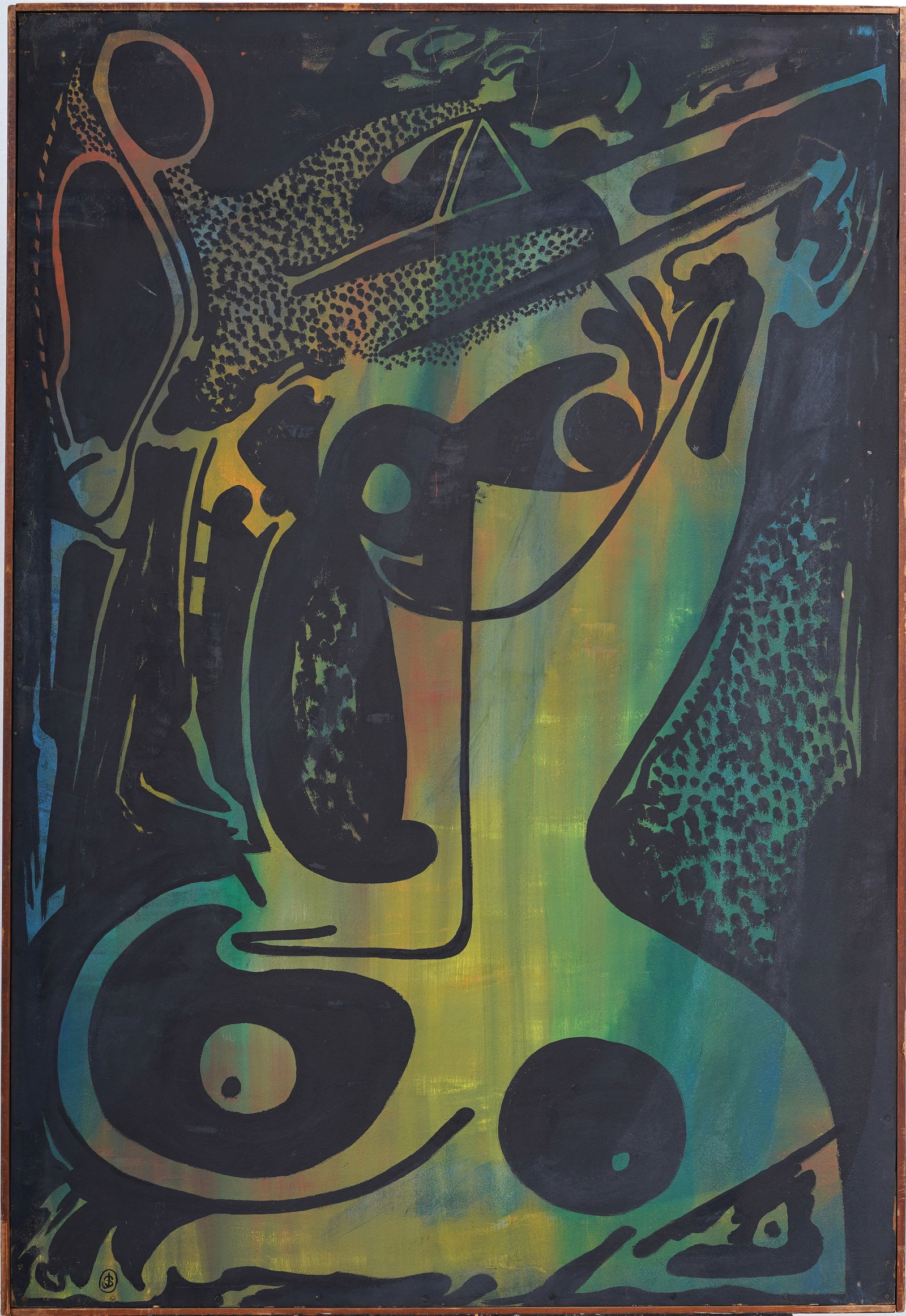 Julius Shaier Signed Vintage American Modernist Framed Figural Abstract ...