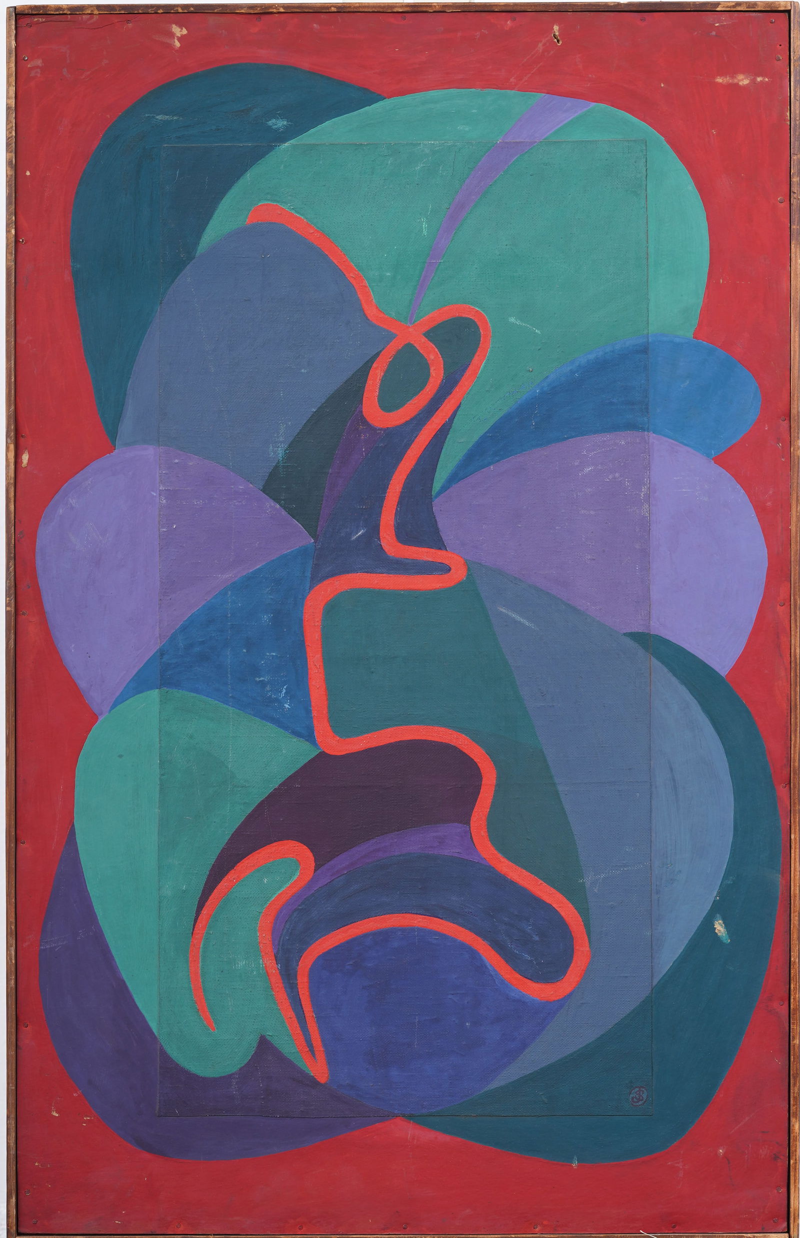 Julius Shaier Signed Vintage American Modernist Framed Figural Abstract ...