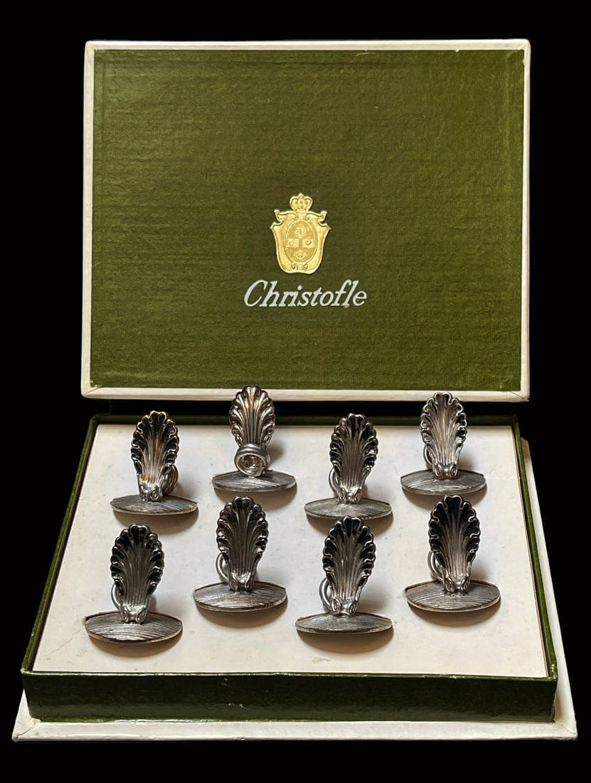A Set Of Eight Christofle Silverplate Shell Place Card Holders, Boxed ...