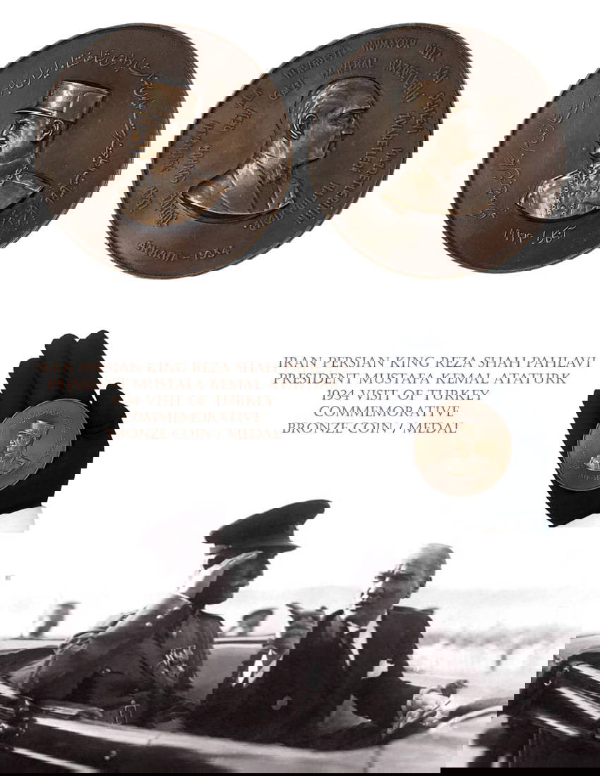 Iran King Reza Shah Pahlavi 1934 Visit Of Turkey Commemorative Bronze ...