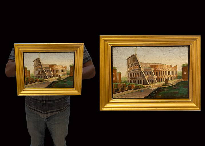 The Roman Colosseum, A Large 19th C. Framed Micro Mosaic Plaque