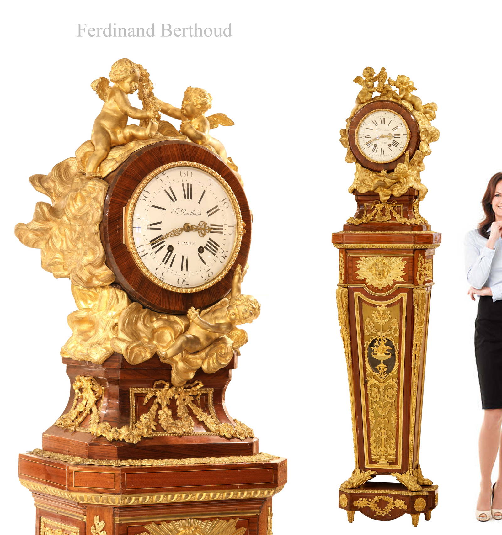 19th C. French Ferdinand Berthoud Bronze Bois Satine Sycamore Parquetry ...