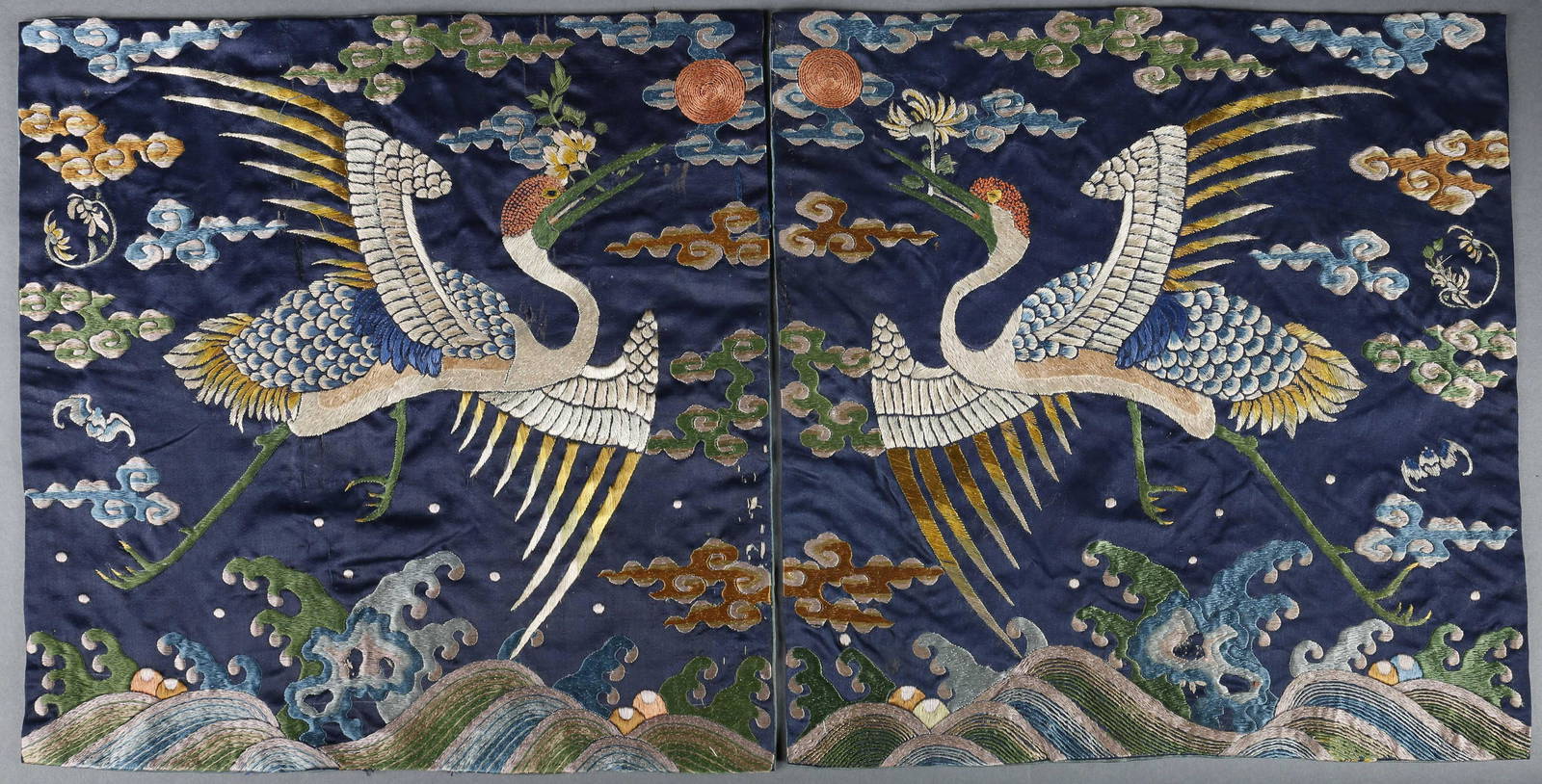 A Group Of Two Crane Embroidered Rank Badges, Buzi Auction