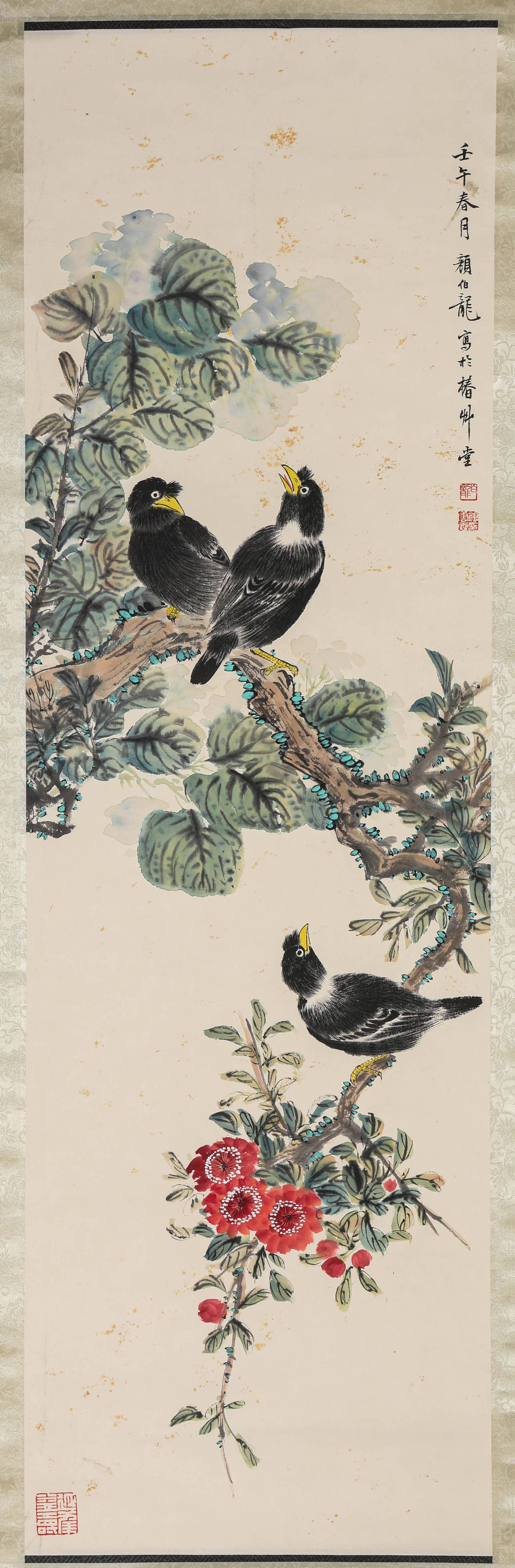 A Chinese Flower And Bird Painting On Paper, Hanging Scroll, Yan Bolong ...