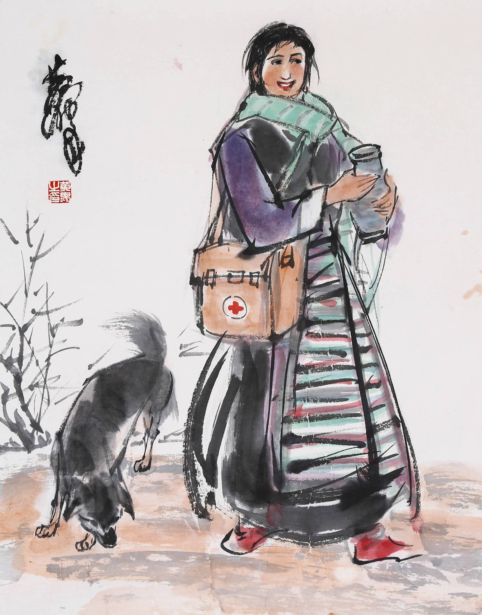 Huang Zhou, Figure Painting On Paper, Mounted Auction