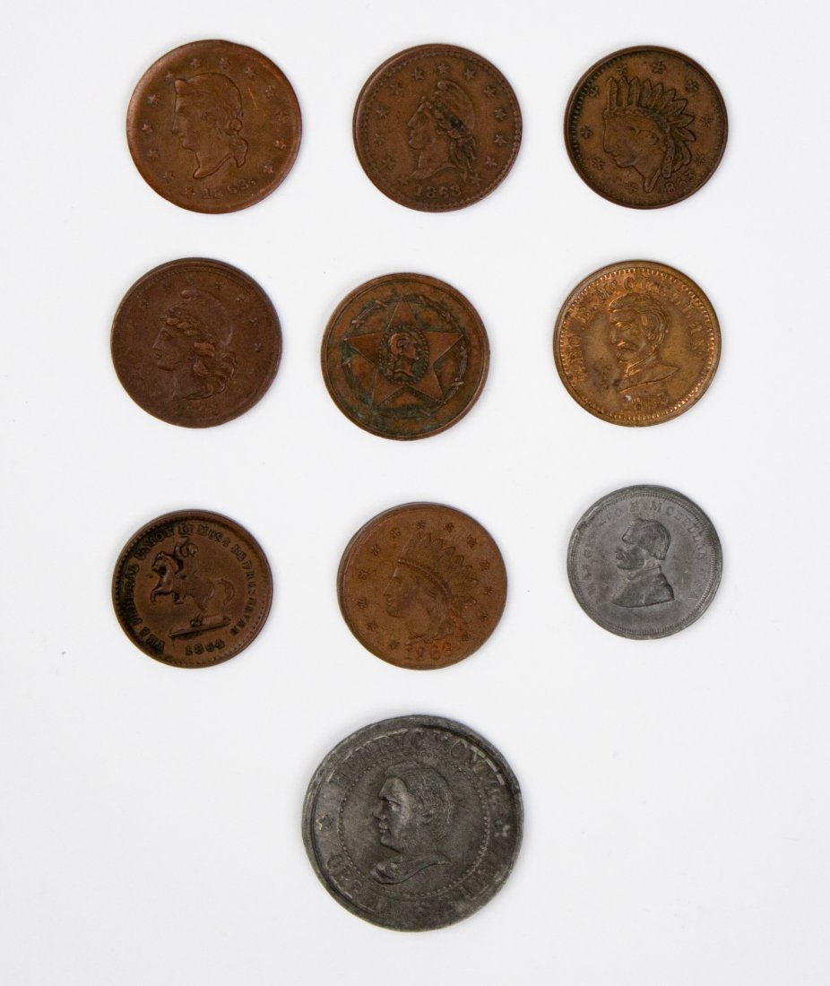 Ten (10) United States Civil War Copper Tokens