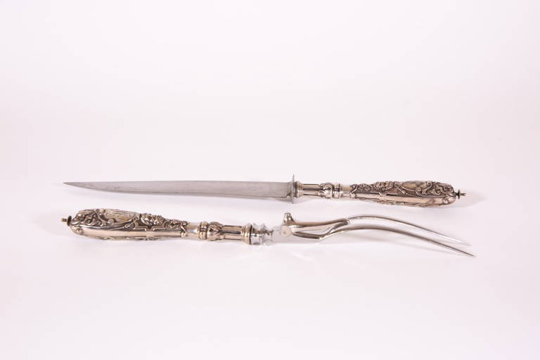 Ornate .800 Silver Carving Set W/ Figural Handles