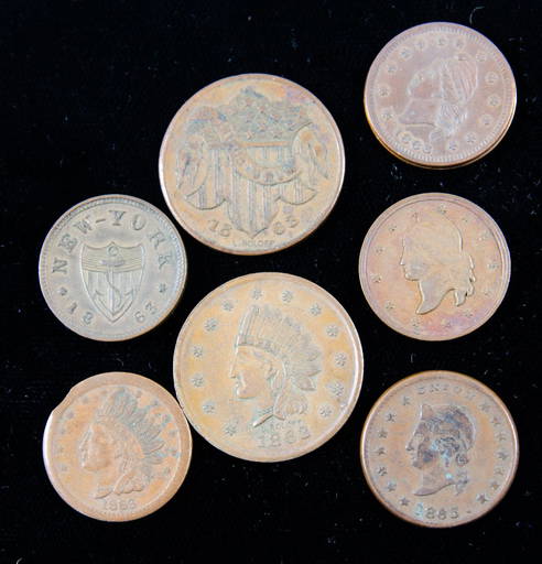 Seven (7) United States Civil War Copper Tokens