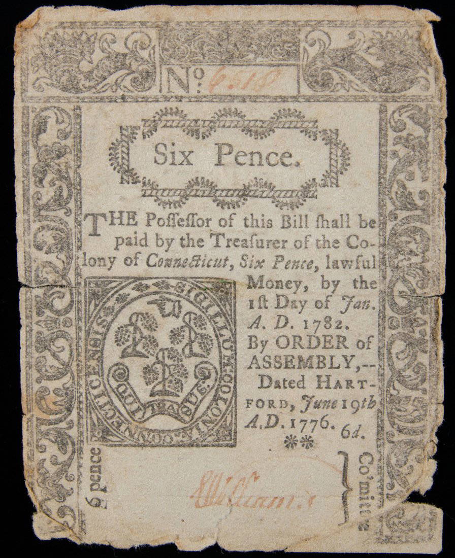 Connecticut 1776 Six Pence Note Colonial Currency Auction