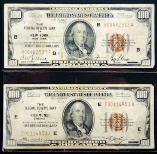 Two(2) 1929 United States $100 National Currency Notes (new York ...
