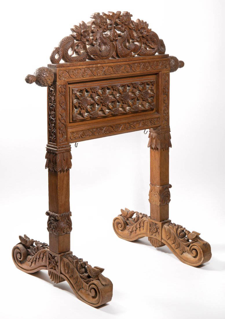 Heavily Carved Wood Table Screen Auction