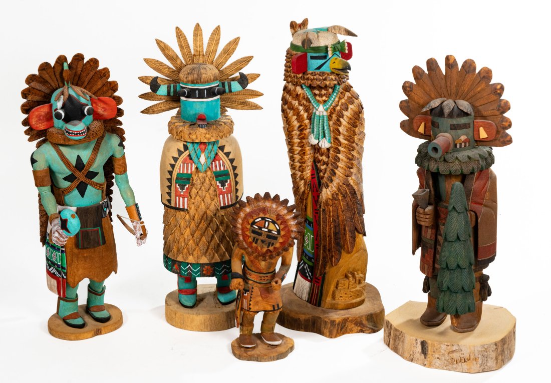 Five (5) Hand Carved Kachina Dolls- All Artist Signed Auction