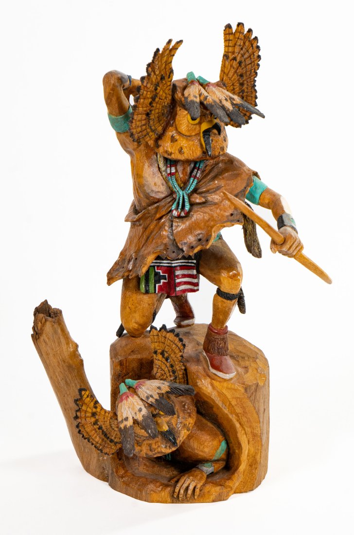Raymond Chee Hand Carved "great Horned Owl" Kachina Auction