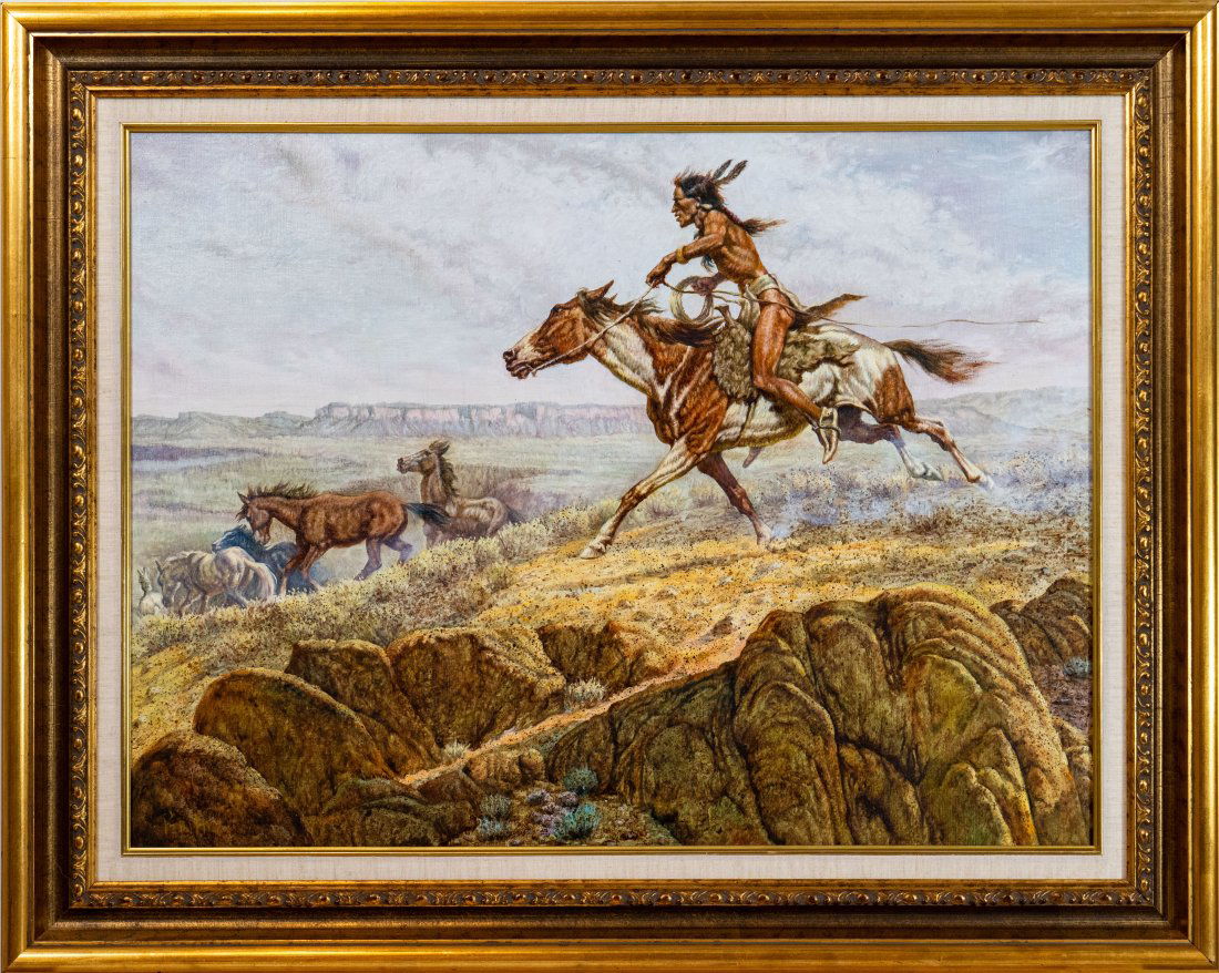 Gregory Perillo (american, B. 1927) Oil Painting "round Up" Auction