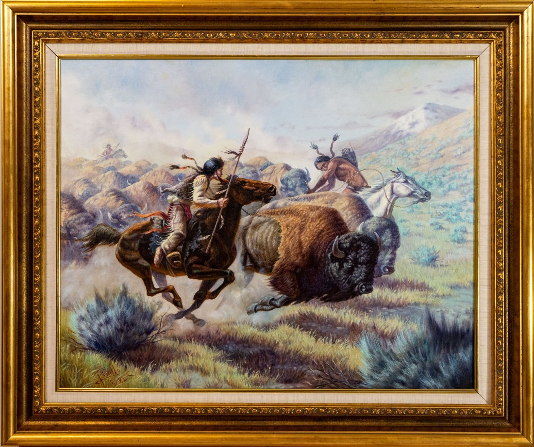 Gregory Perillo (american, B. 1927) Oil Painting "the Hunt" Auction