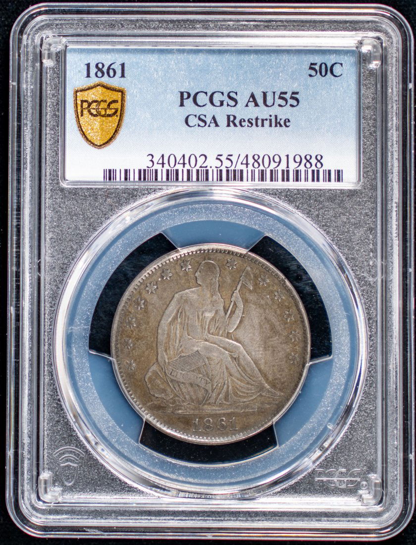 1861 Csa Restrike Seated Liberty Half Dollar Pcgs Au55 Auction