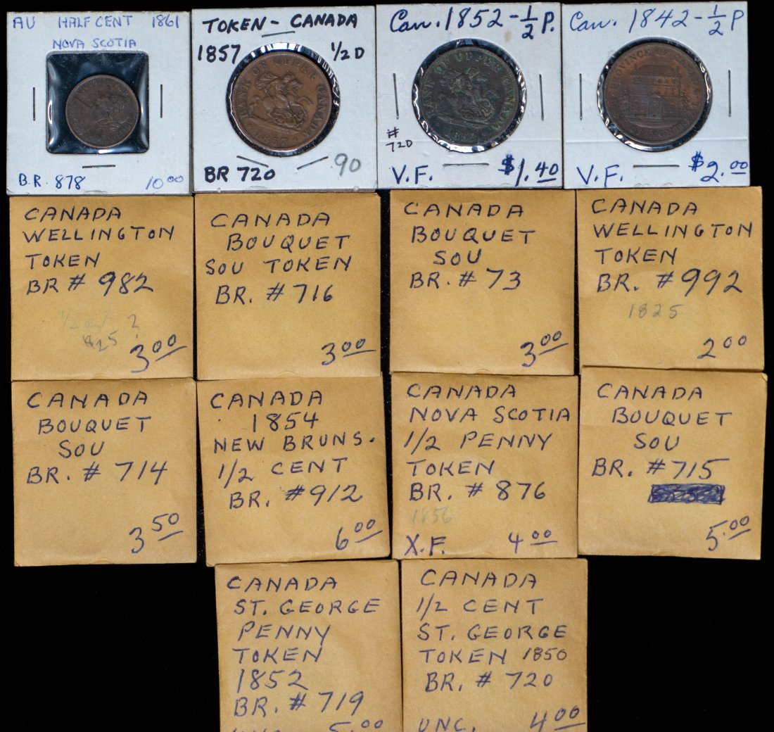Fourteen (14) Early Canadian Copper Token & Cents Auction