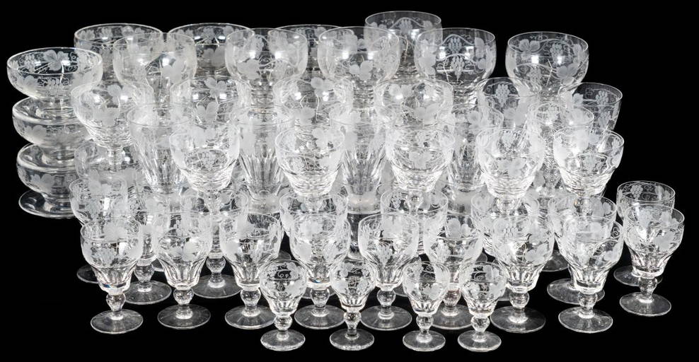 72pc Stuart England Etched Crystal Stemware