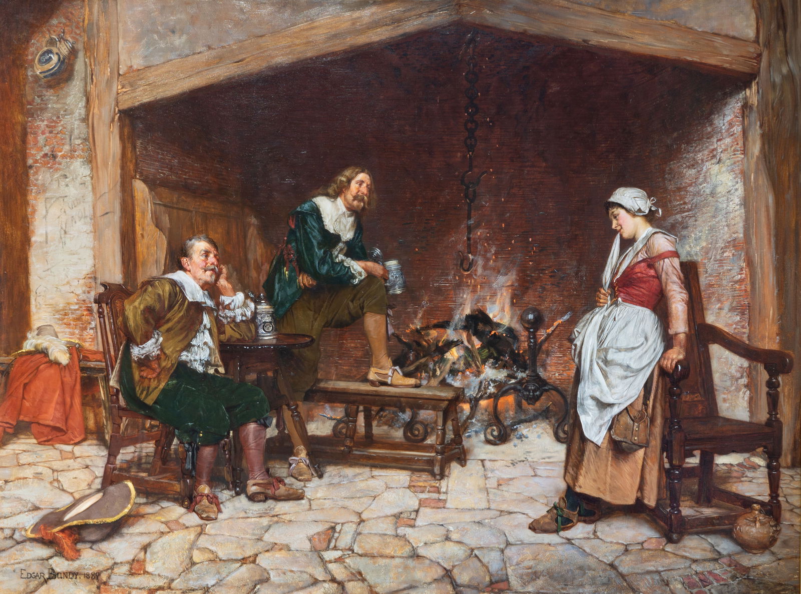 Edgar Bundy (english, 1862-1922) "the Shy Serving Girl" Auction