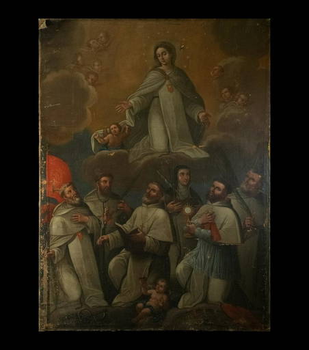 Monumental Oil On Canvas Of La Merced Protecting The Saints Of The ...