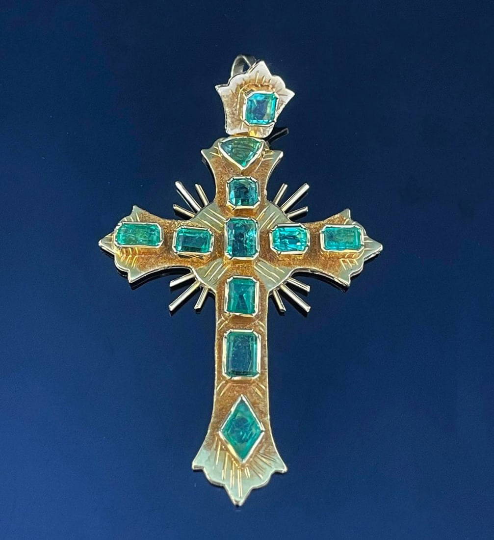 Gothic Cross Yellow Gold And Emeralds Auction