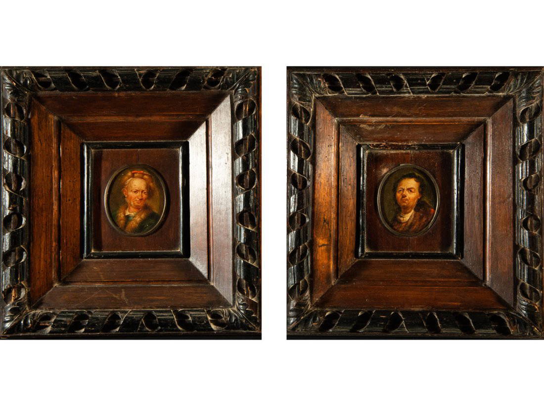 Pair Of Portraits In Oval In Copper, Flemish School Of The 17th Century, Follower Of Rembrandt ...