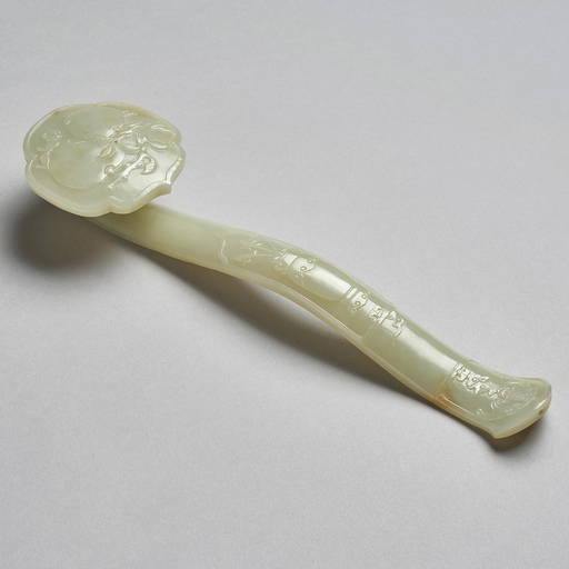 A carved jade 'peaches' Ruyi sceptre, Qing dynasty,length 30.5cm - Jan ...