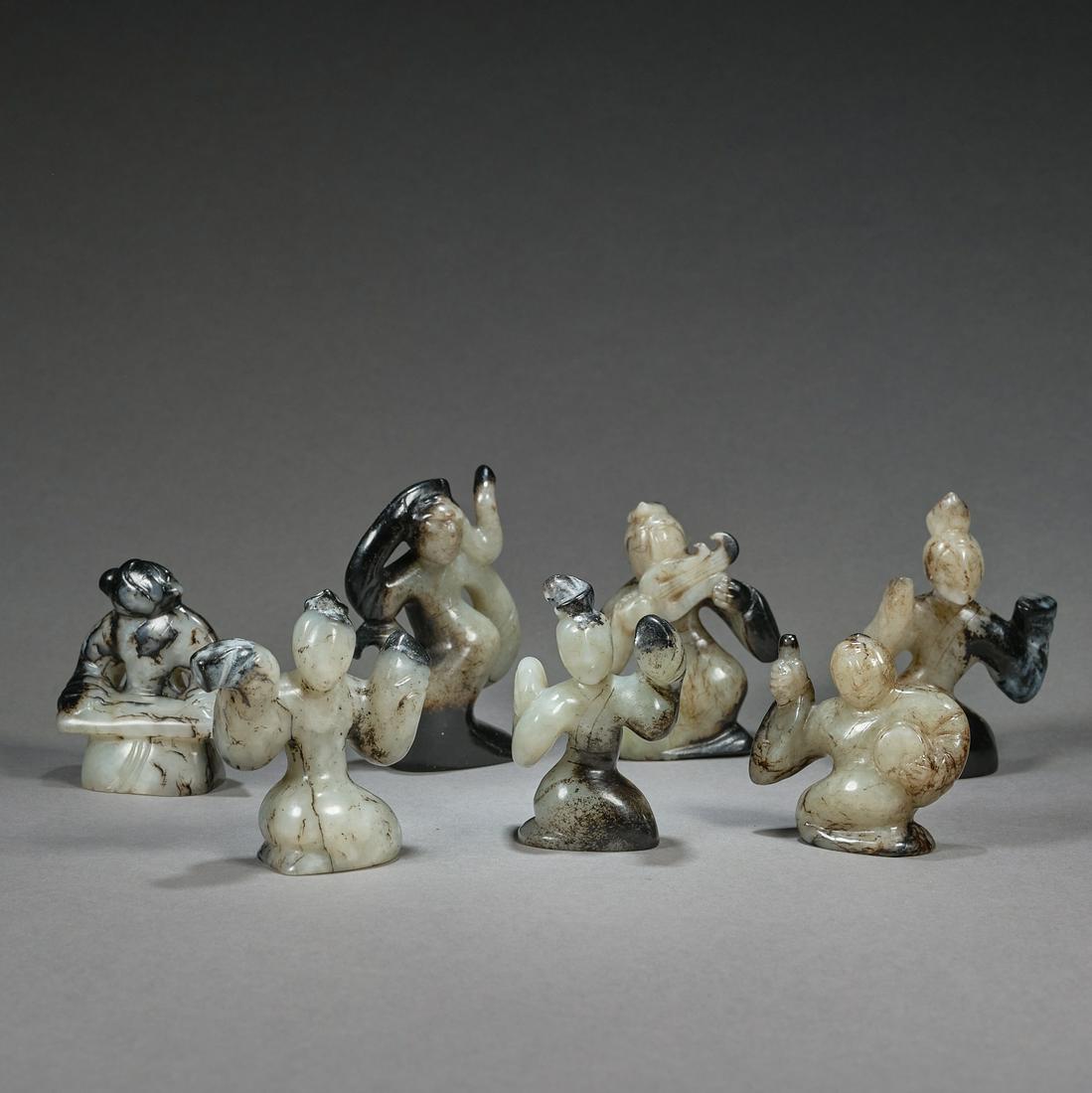 A group of seven jade figures of Musicians and dancers,Warring States ...