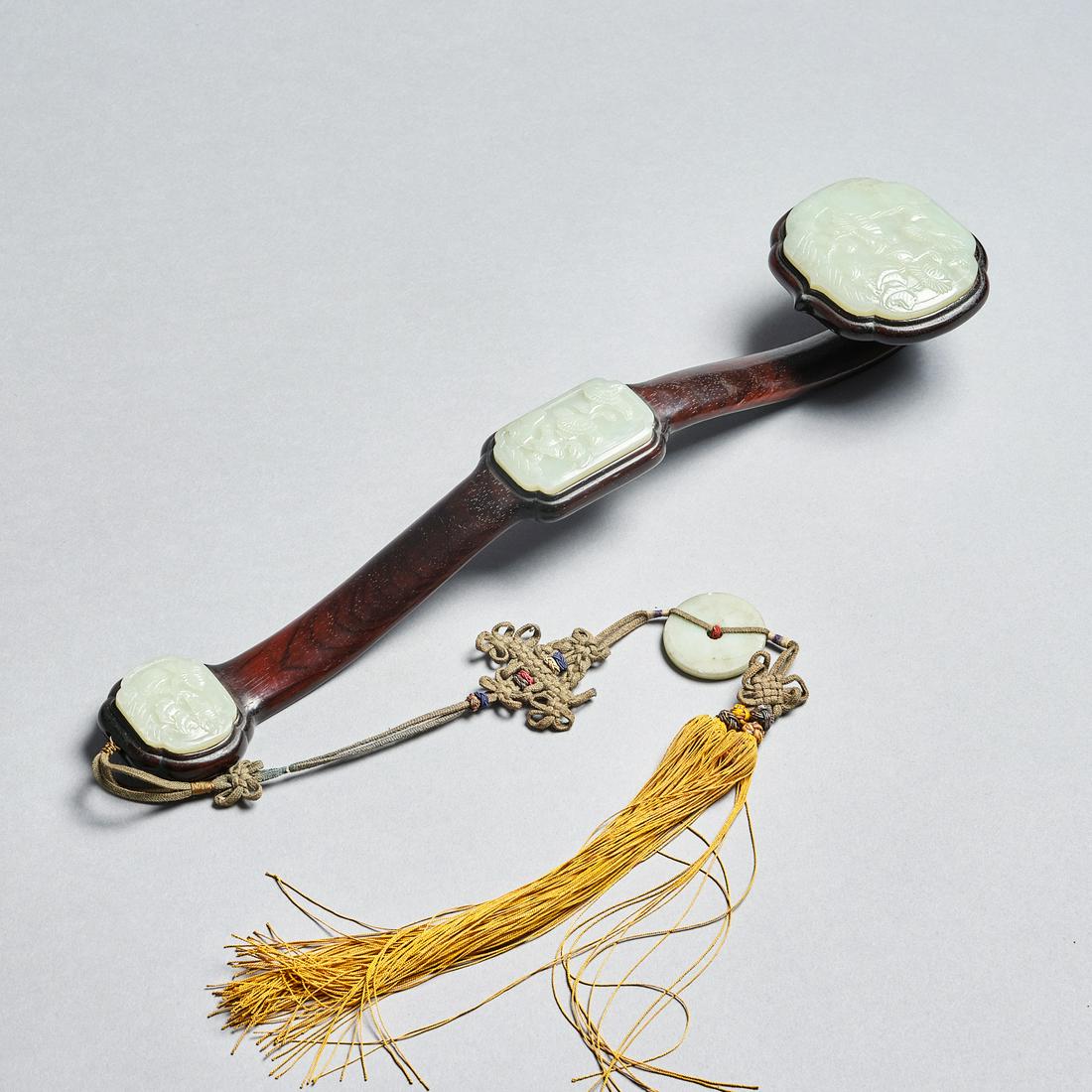 A jade-inlaid wood ruyi scepter, Qing dynasty,length 46.5cm - Mar 22 ...