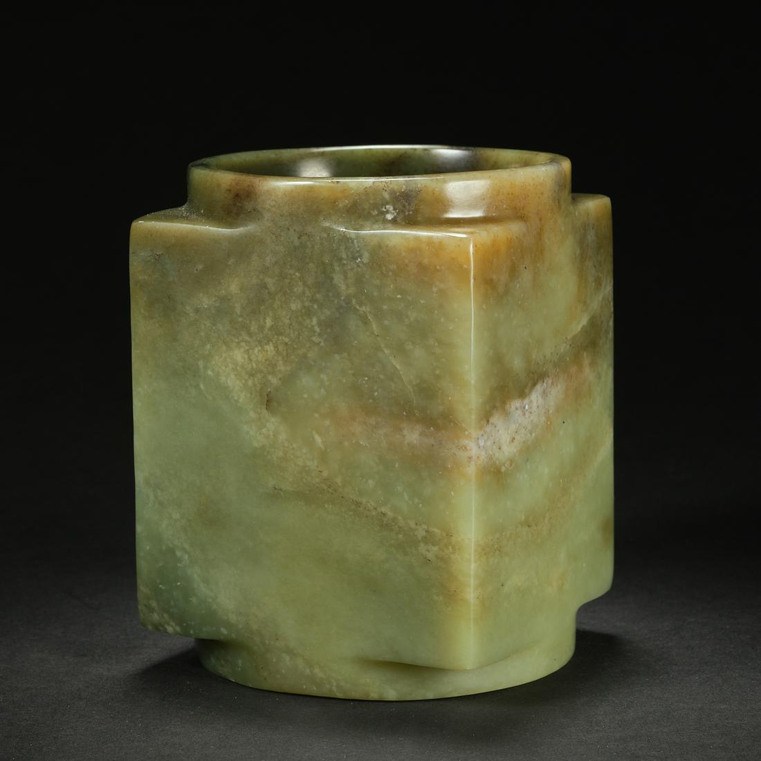 A Jade Cong, Neolithic Period, Qijia Culture,height 12cm,diameter 9.3cm