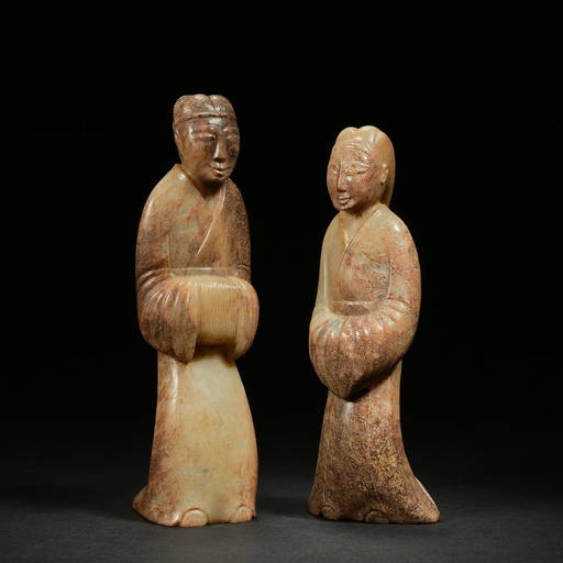 A Pair Of Jade Standing Figures,han Dynasty,height Of Jade Man 18cm ...