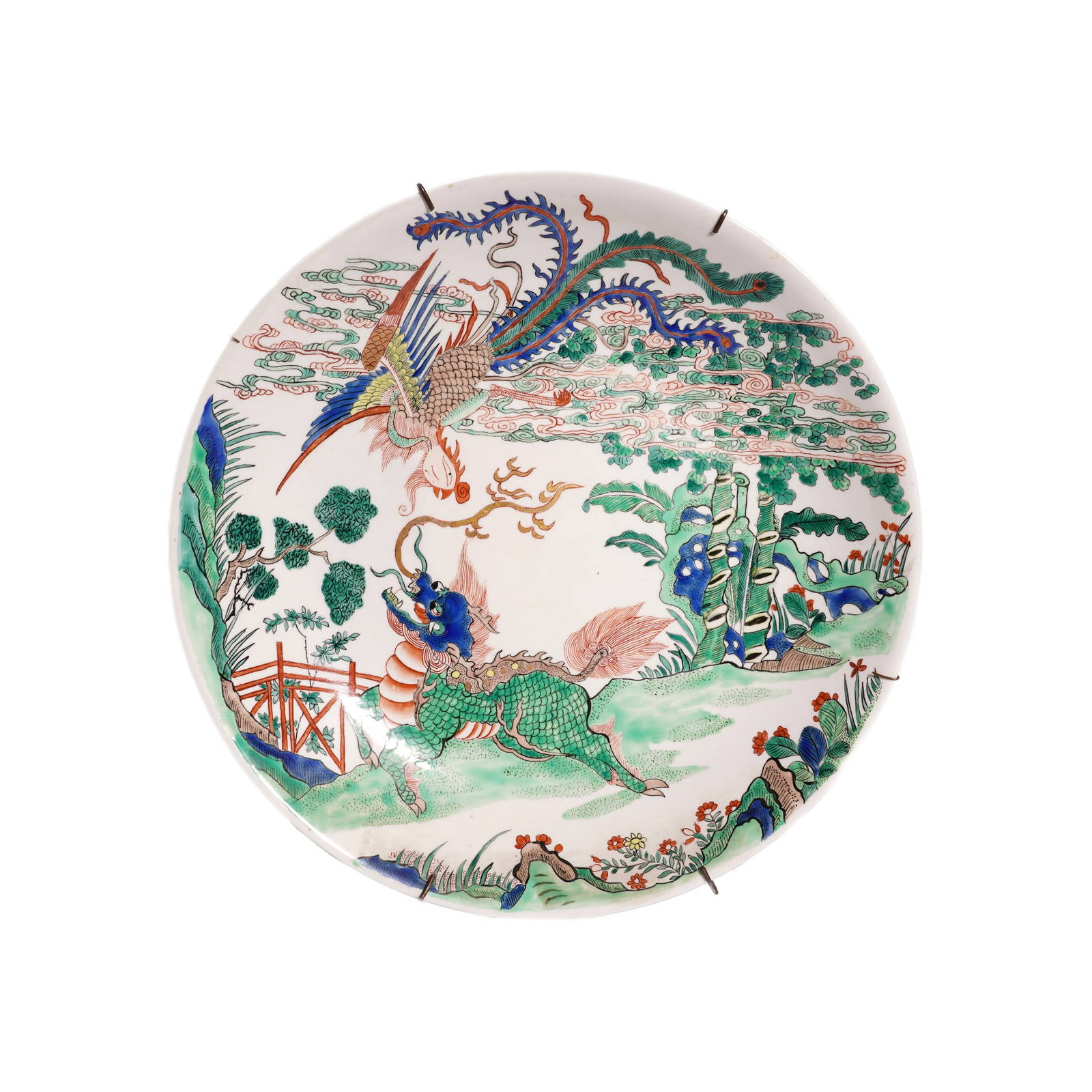 Large Plate With Five-color Pattern Of Kylin Looking At Phoenix In ...