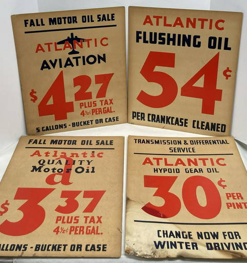 Oil, Gas, Petrolina 1940s Cardboard Advertising Signs