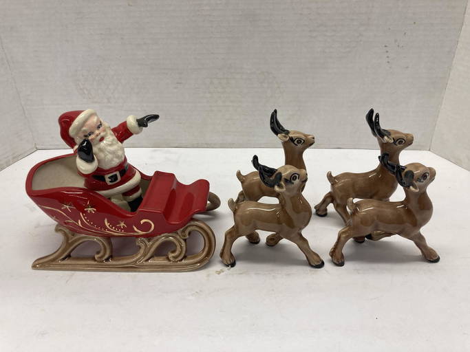 Holland Mold Ceramic Christmas Santas Sleigh With Santa, Reindeer, And ...
