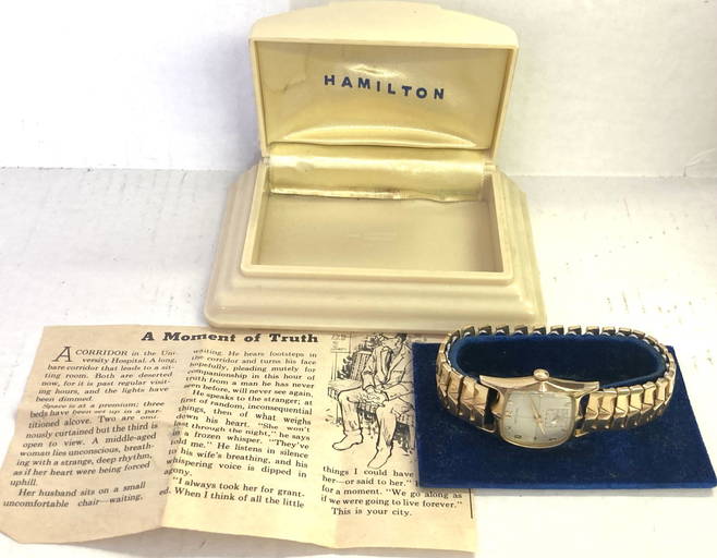 Vintage Hamilton Gold Filled Watch In Original Hamilton Advertising Box