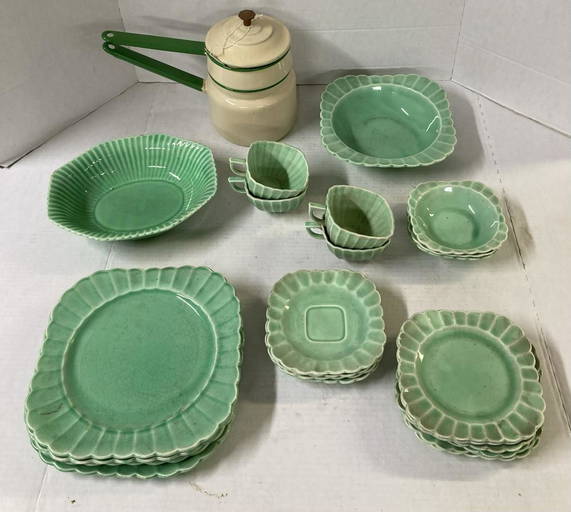 The Edwin M. Knowles Marion Dish Set And Enamel Pot