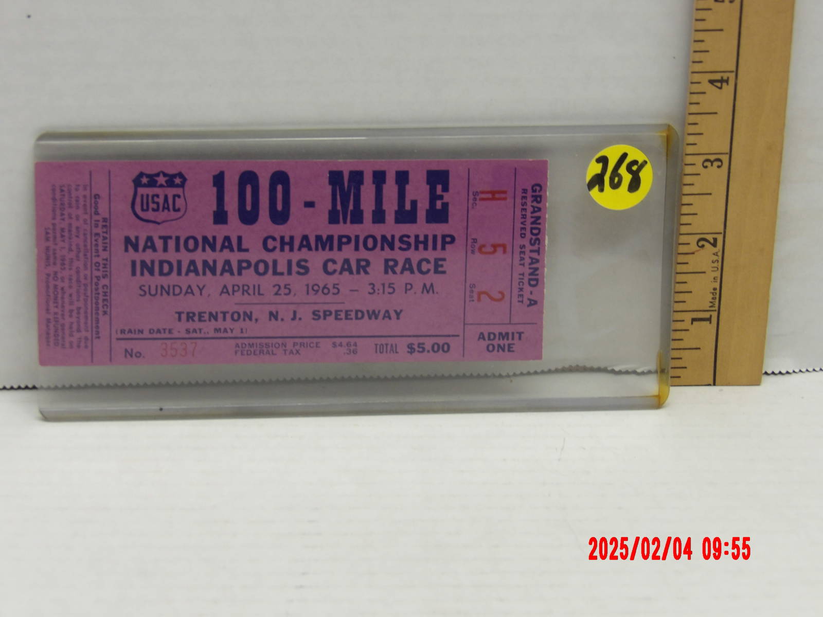 Vintage 1965 Usac 100-mile National Championship Race Ticket – Trenton ...