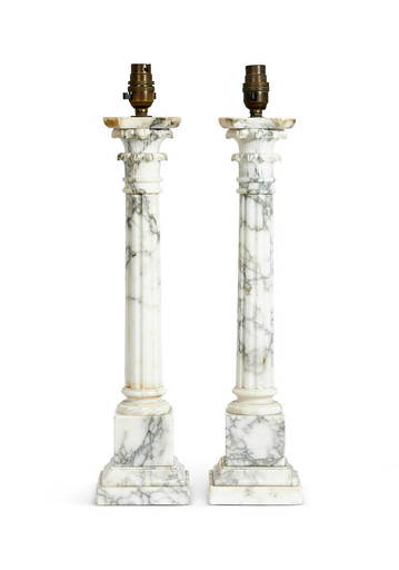 A Pair Of Alabaster Corinthian Column Lamp Bases