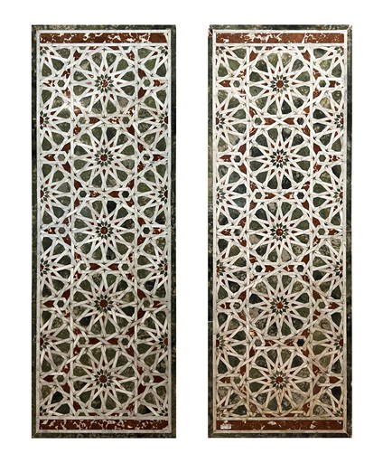 A Pair Of 15th / 17th Century Ottoman / Mamluk Geometric Marble Mosaic ...
