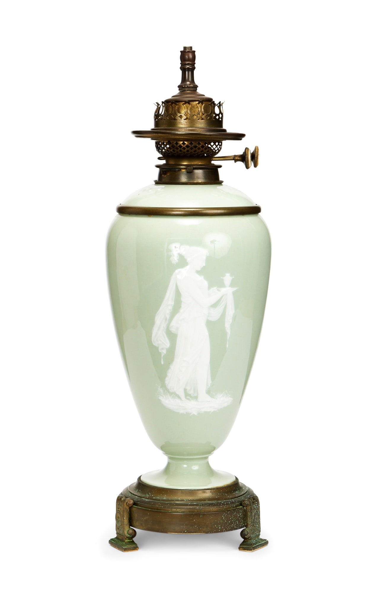 A Late 19th Century Celadon Pate Sur Pate Porcelain Lamp Base By James ...