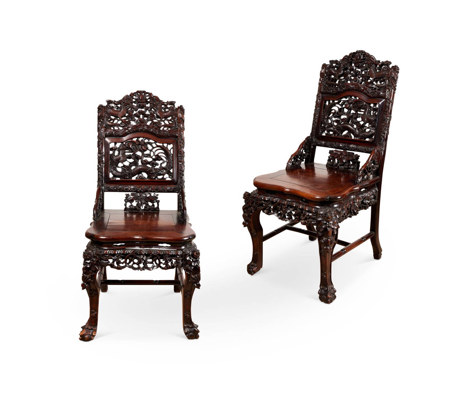 A Pair Of Chinese Qing Dynasty Carved Hongmu Chairs Auction