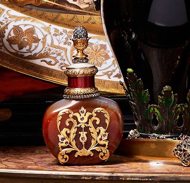 A Faberge Style Silver Gilt, Diamond And Enamel Mounted Agate Perfume ...